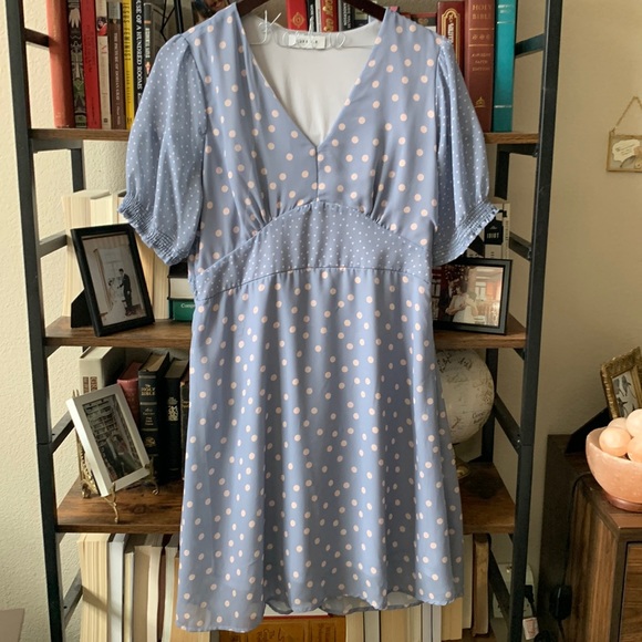 Gilli | Dresses | Vintage Inspired Pale Blue Polkadot 4s Silhouette Day ...